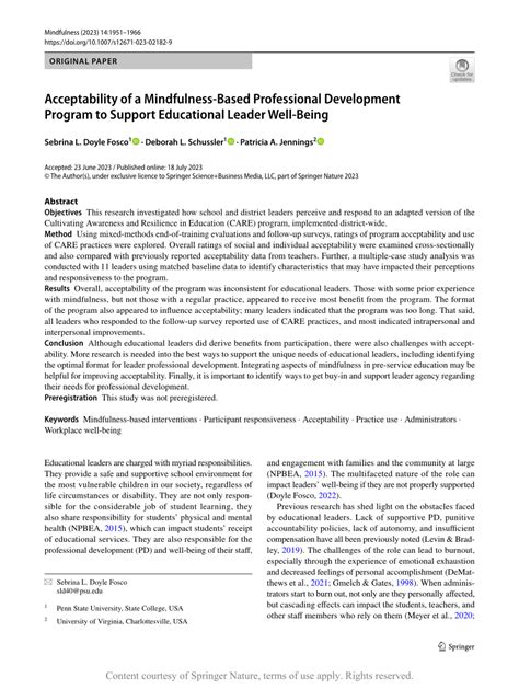 acceptability of a mindfulness based professional development program