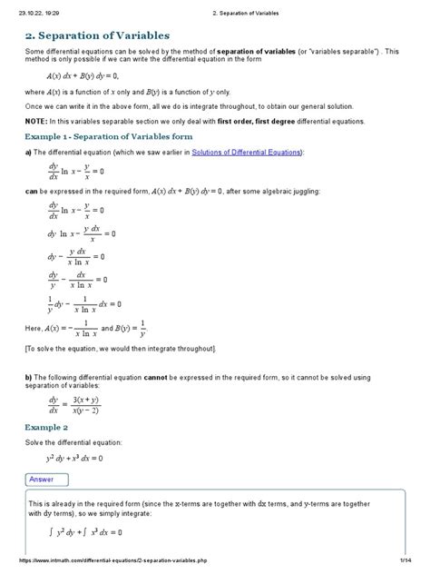 Separation Of Variables Pdf Equations Drag Physics