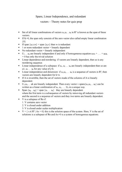 theory notes on linear independence redundant vectors and spans
