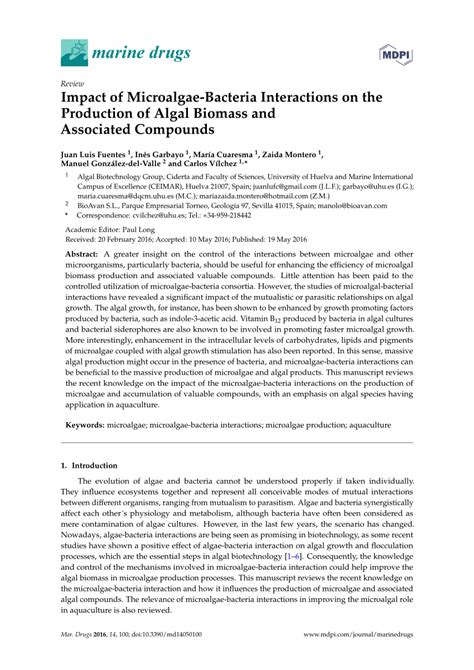 PDF Impact Of Microalgae Bacteria Interactions On The Production Of Algal Biomass And