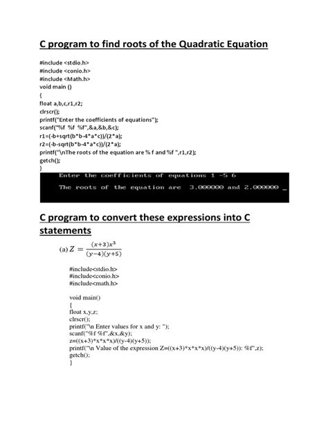 C Program To Find Roots Of The Quadratic Equation Pdf Letter Case Computer Programming