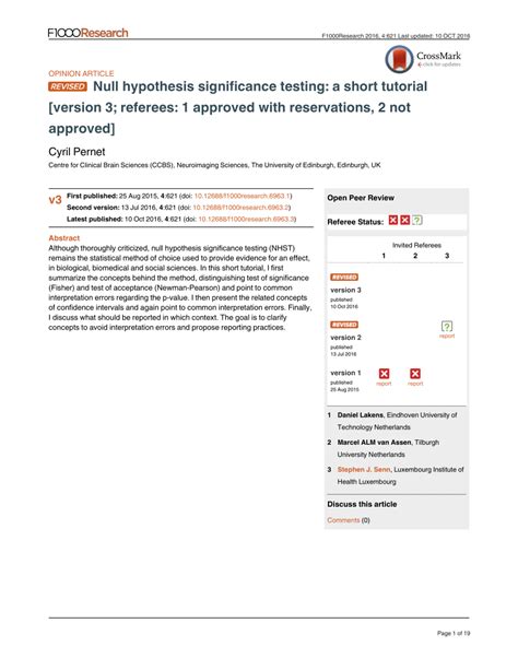PDF Null Hypothesis Significance Testing A Short Tutorial
