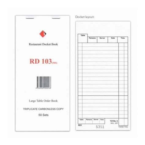 Docket Book Large Triplicate Carbonless Chef Spot Australia