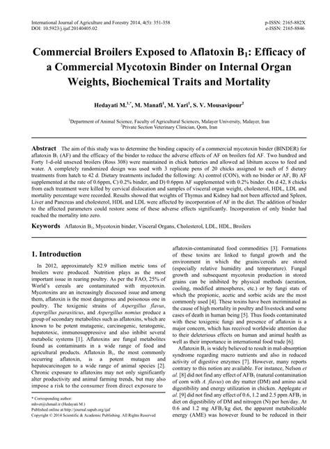 Pdf Commercial Broilers Exposed To Aflatoxin B 1 Efficacy Of A