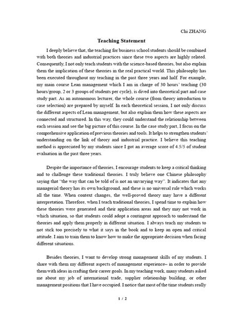Teaching Statement Pdf Theory Pedagogy