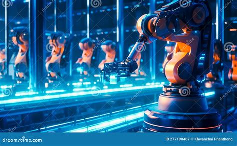 Arm Robot Working With Screen Monitor Control Industrial Machine Robot Arm Line Smart Modern