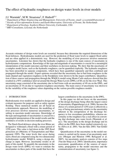 Pdf The Effect Of Hydraulic Roughness On Design Water Levels In River Models
