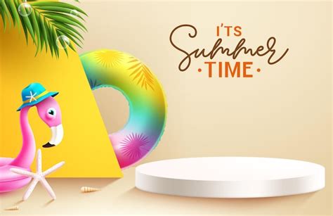 Premium Vector | Summer time podium vector banner design Its summer time greeting text with ...