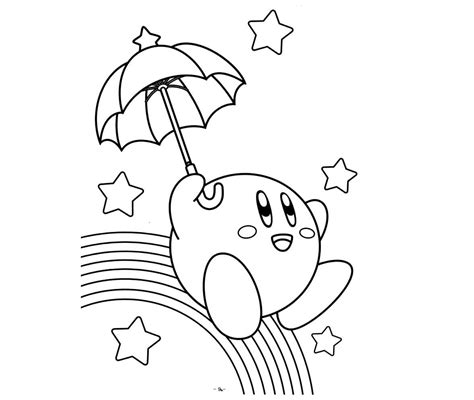 Cute Kirby Holding Umbrella Coloring Page Umbrella Coloring Page Coloring Pages Drawings