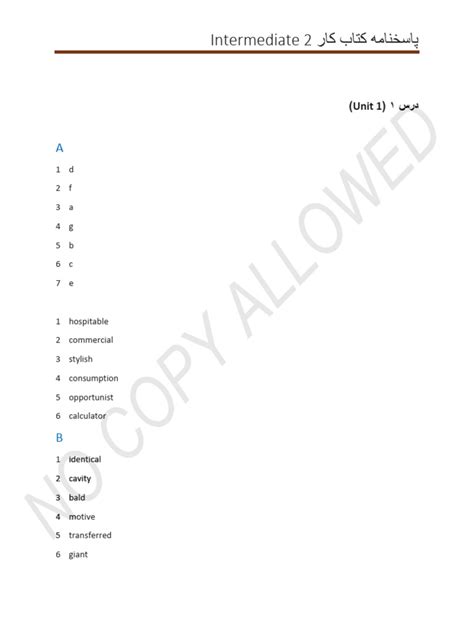 Intermediate 2 Workbook Answer Key Unit One Pdf