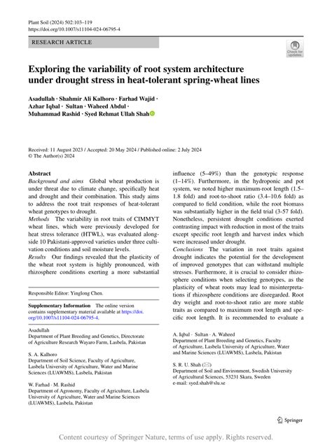Pdf Exploring The Variability Of Root System Architecture Under Drought Stress In Heat
