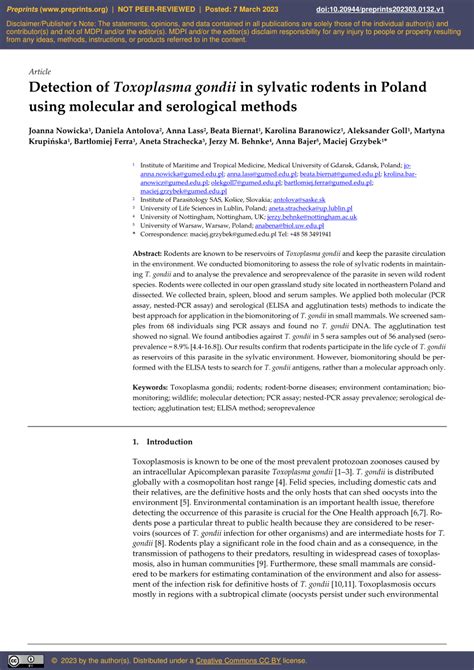 Pdf Detection Of Toxoplasma Gondii In Sylvatic Rodents In Poland Using Molecular And