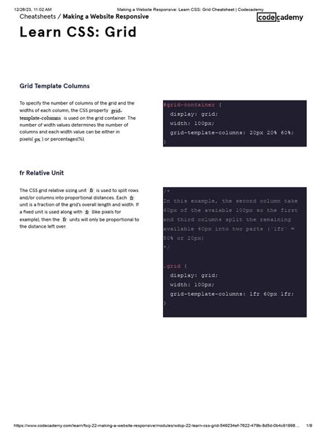 Making A Website Responsive Learn Css Grid Cheatsheet Codecademy Pdf Html Element