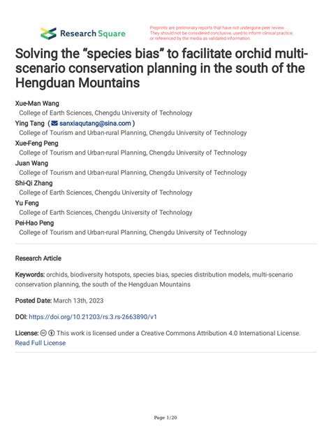 Pdf Solving The Species Bias” To Facilitate Orchid Multi Scenario