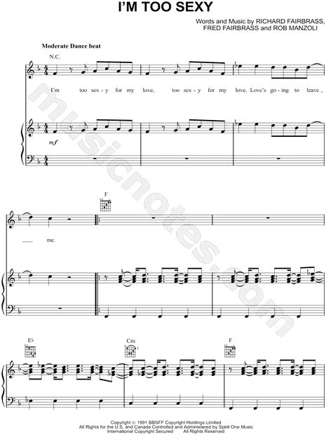 Right Said Fred I M Too Sexy Sheet Music In F Major Transposable Download Print SKU