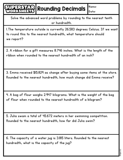 Rounding Decimal Worksheets Superstar Worksheets