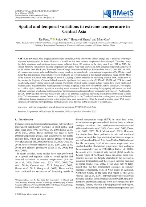 Pdf Spatial And Temporal Variations In Extreme Temperature In Central
