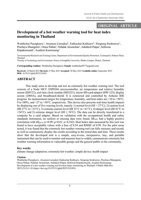 Pdf Development Of A Hot Weather Warning Tool For Heat Index