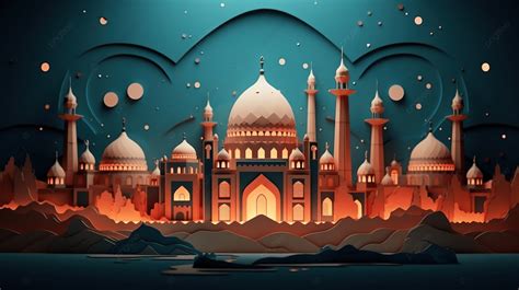 라마단 카림의 이슬람 축제를 축하하기 위한 종이접기 종이 예술 개념 이드 서예 이드 무바라크 서예 라마단 모스크 배경 일러스트 및 사진 무료 다운로드 Pngtree