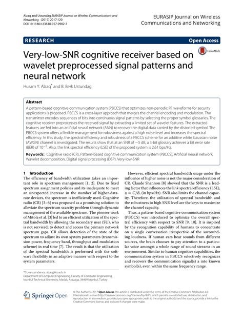 Pdf Very Low Snr Cognitive Receiver Based On Wavelet Preprocessed Signal Patterns And Neural