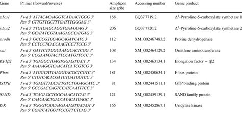 Primer Sequence Of Genes Involved In Proline Metabolism Used For Gene