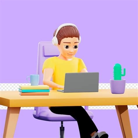 Premium Psd Raster Illustration Of Man Working At The Desk In The