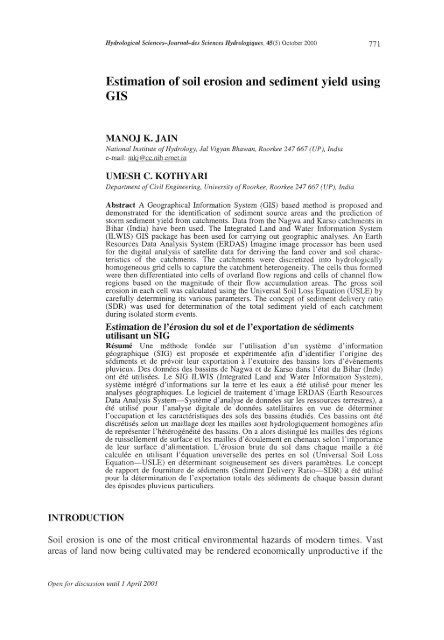 Estimation Of Soil Erosion And Sediment Yield Using GIS