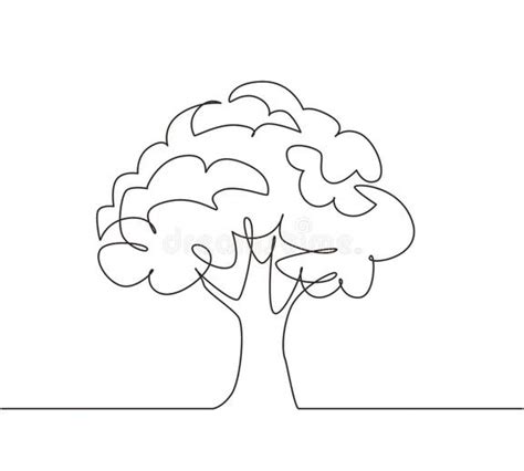 Continuous One Line Drawing Green Tree Fertile On White Background