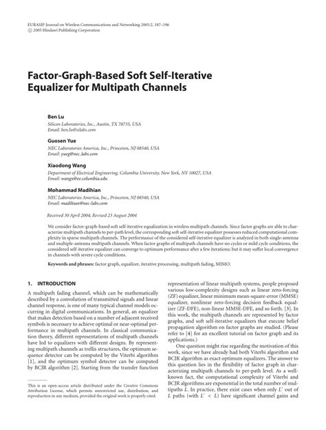 Pdf Factor Graph Based Soft Self Iterative Equalizer For Multipath