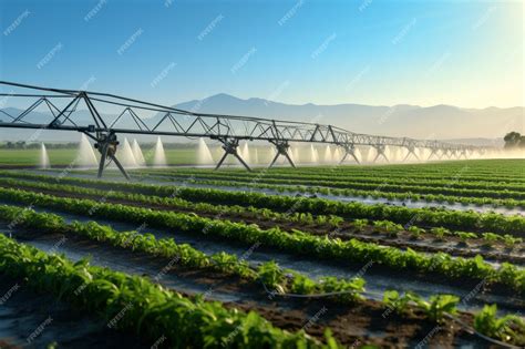 Premium Photo Irrigation System And Crop Sprinklers In The Concept Of Efficient Water