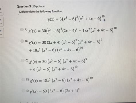solved question 3 10 points differentiate the following