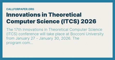 Itcs 2026 Innovations In Theoretical Computer Science