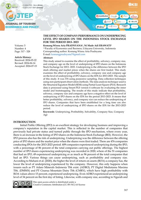 Pdf The Effect Of Company Performance On Underpricing Level Ipo Shares On The Indonesia Stock