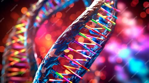 Premium Photo Dna Helix Enlarged Model In Bright Colors And Spots Generative Ai