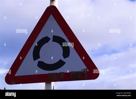 Close Up Of A Roundabout Road Traffic Sign Stock Photo Alamy
