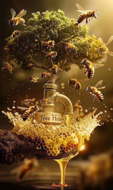 Premium Photo Honeycomb With Bees And Honey Pot Conceptual Image Of