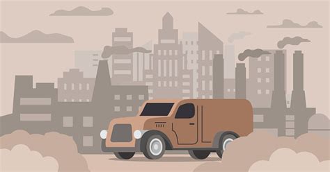 밴의 공해 도로 스모그 산업용 이산화탄소 구름 도시의 오염 된 대기 환경 개념에 대한 스톡 벡터 아트 및 기타 이미지 개념 건물 외관 공기 오염 Istock