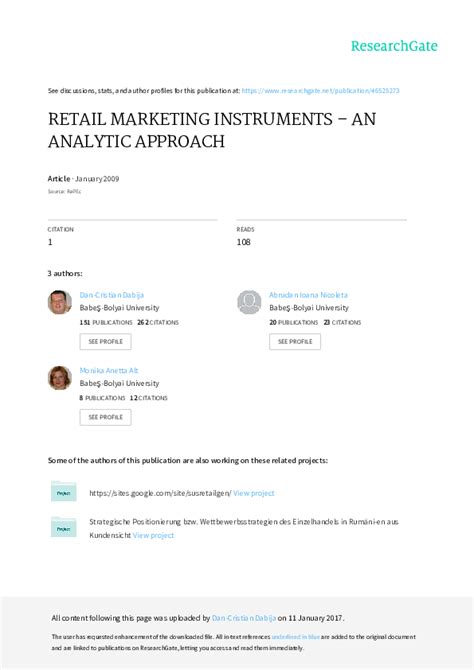 Pdf Retail Marketing Instruments An Analytic Approach