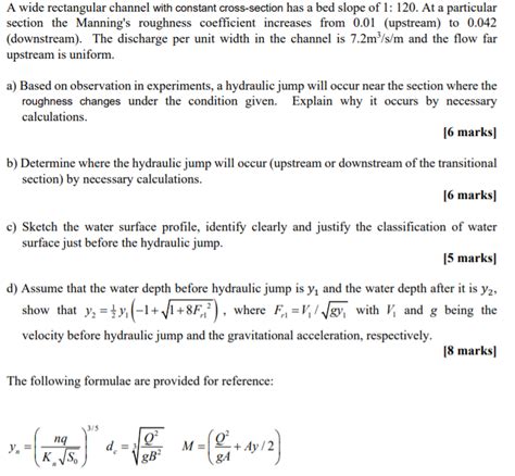 Solved A Wide Rectangular Channel With Constant Chegg