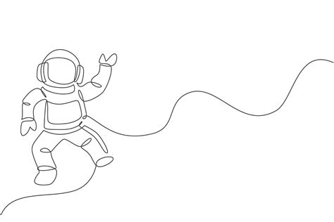 One Continuous Line Drawing Of Young Astronaut Scientist Exploring Outer Space In Retro Style