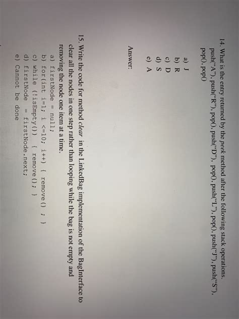 Solved 14 What Is The Entry Returned By The Peek Method