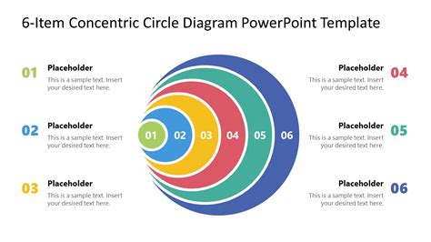6 Item Concentric Circles Diagram Presentation Template SlideModel