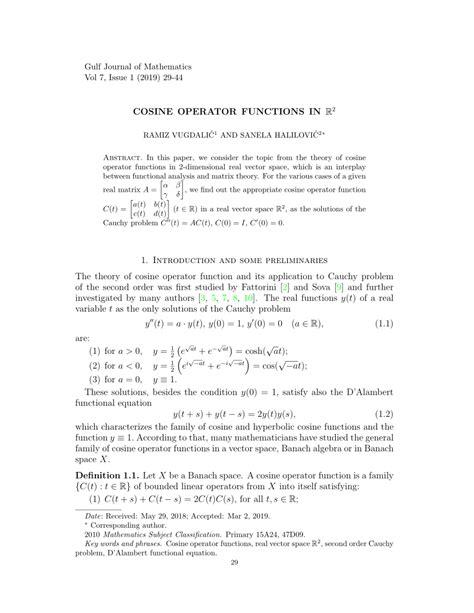 Pdf Cosine Operator Functions In R 2