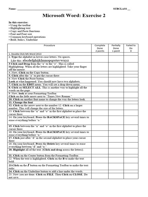 Microsoft Word Exercises 2 Pdf