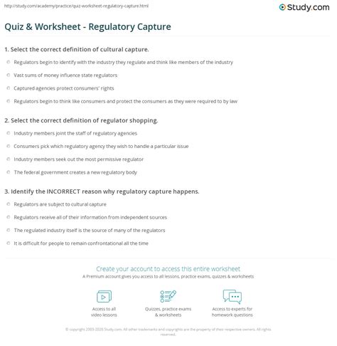 Quiz And Worksheet Regulatory Capture