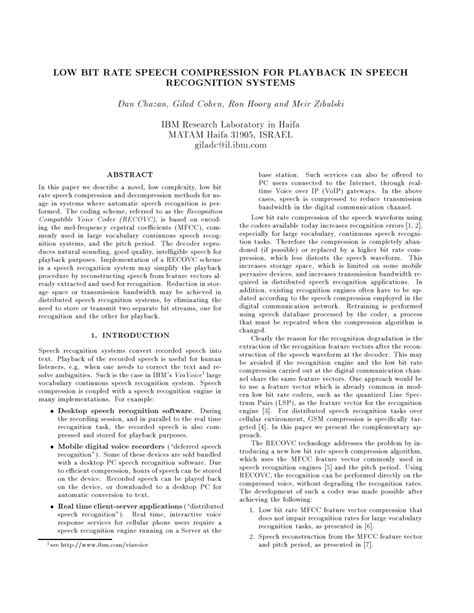 Pdf Low Bit Rate Speech Compression For Playback In Speech Recognition Systems
