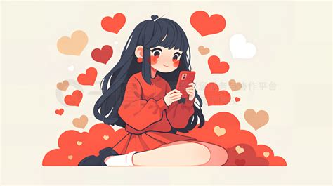500ai数字艺术 卡通女孩和桃心装饰爱情插画 Ai平面元素免费下载png格式4368像素编号70809422 千图网
