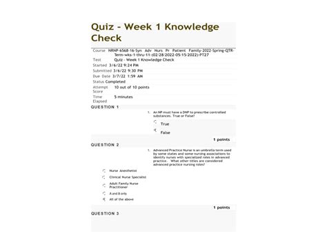 NRNP Week Knowledge Check Professional Issues Out Of