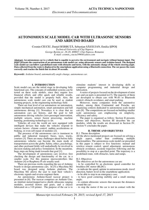 PDF Autonomous Scale Model Car With Ultrasonic Sensors And Arduino Board