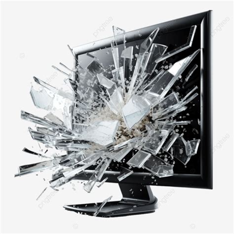 Smashed Computer Monitor On Transperent Background Smashed Computer